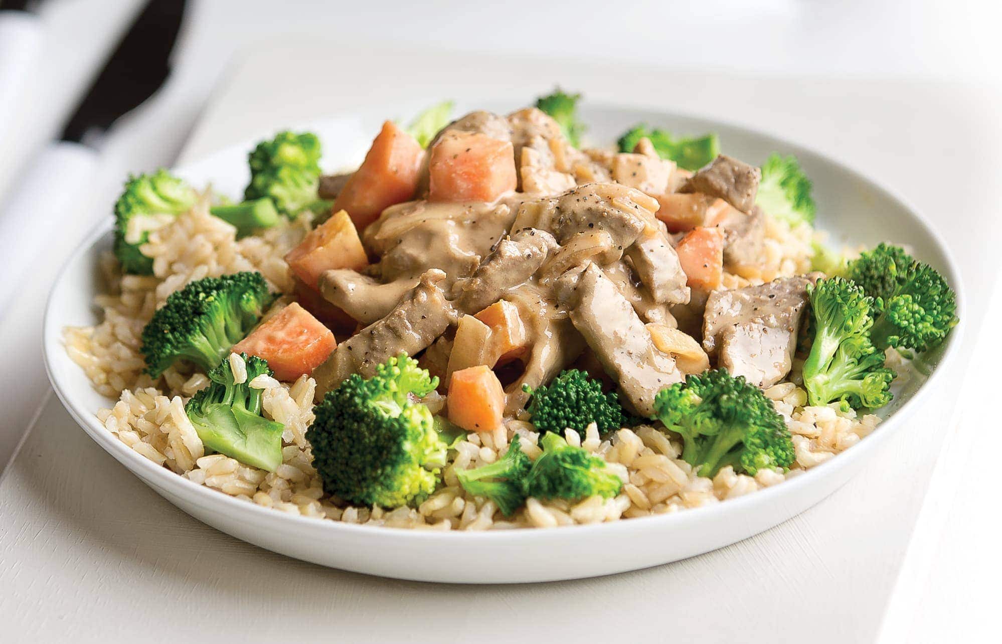 Beef satay with brown rice - Healthy Food Guide