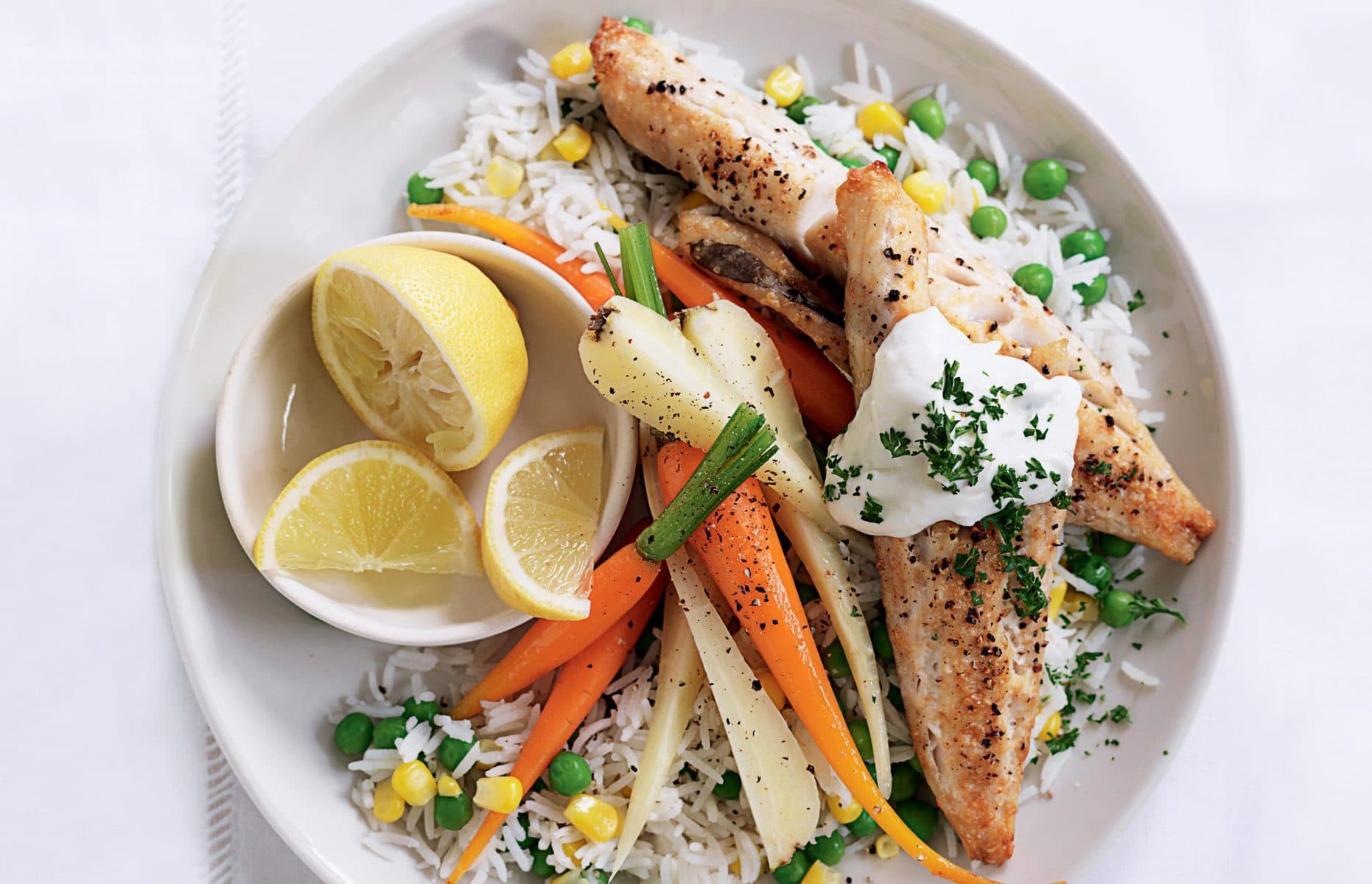 Grilled fish and vege rice - Healthy Food Guide