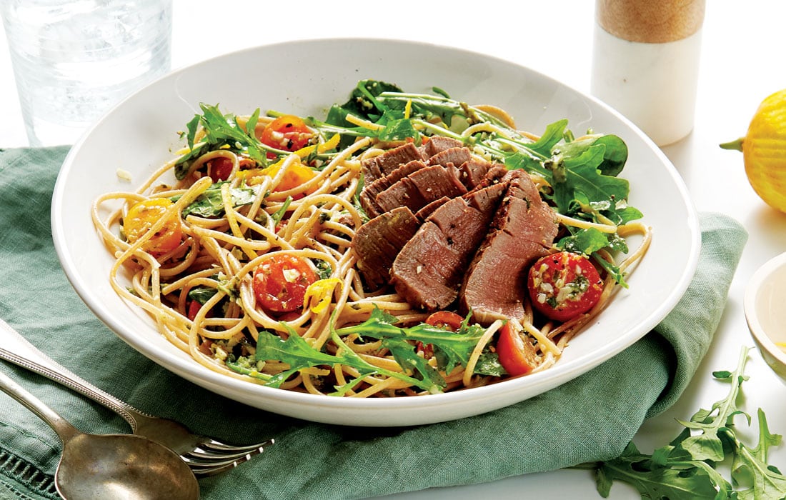 Chargrilled beef with almond pesto - Healthy Food Guide