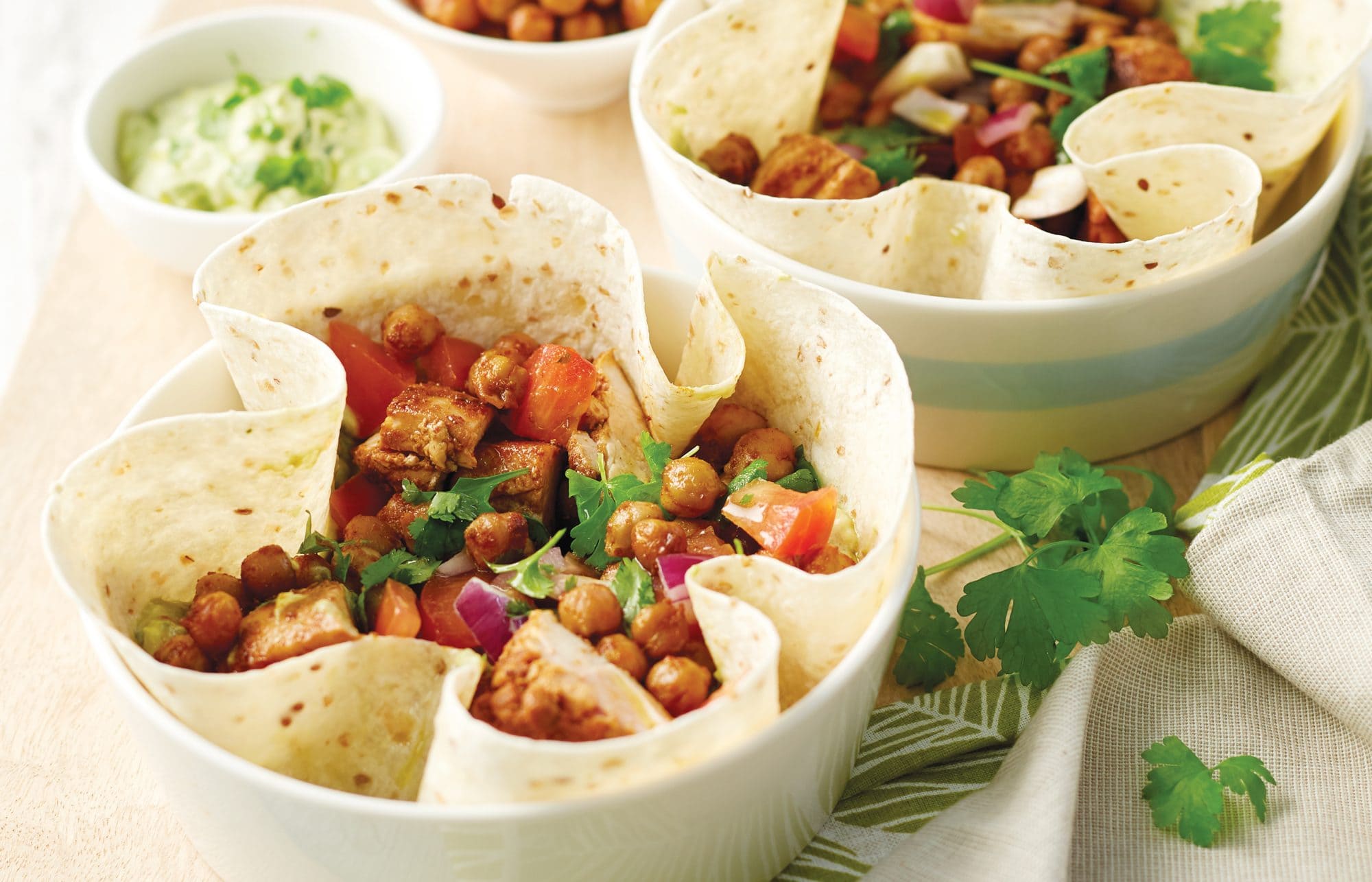 Chickpea and chicken open wraps - Healthy Food Guide