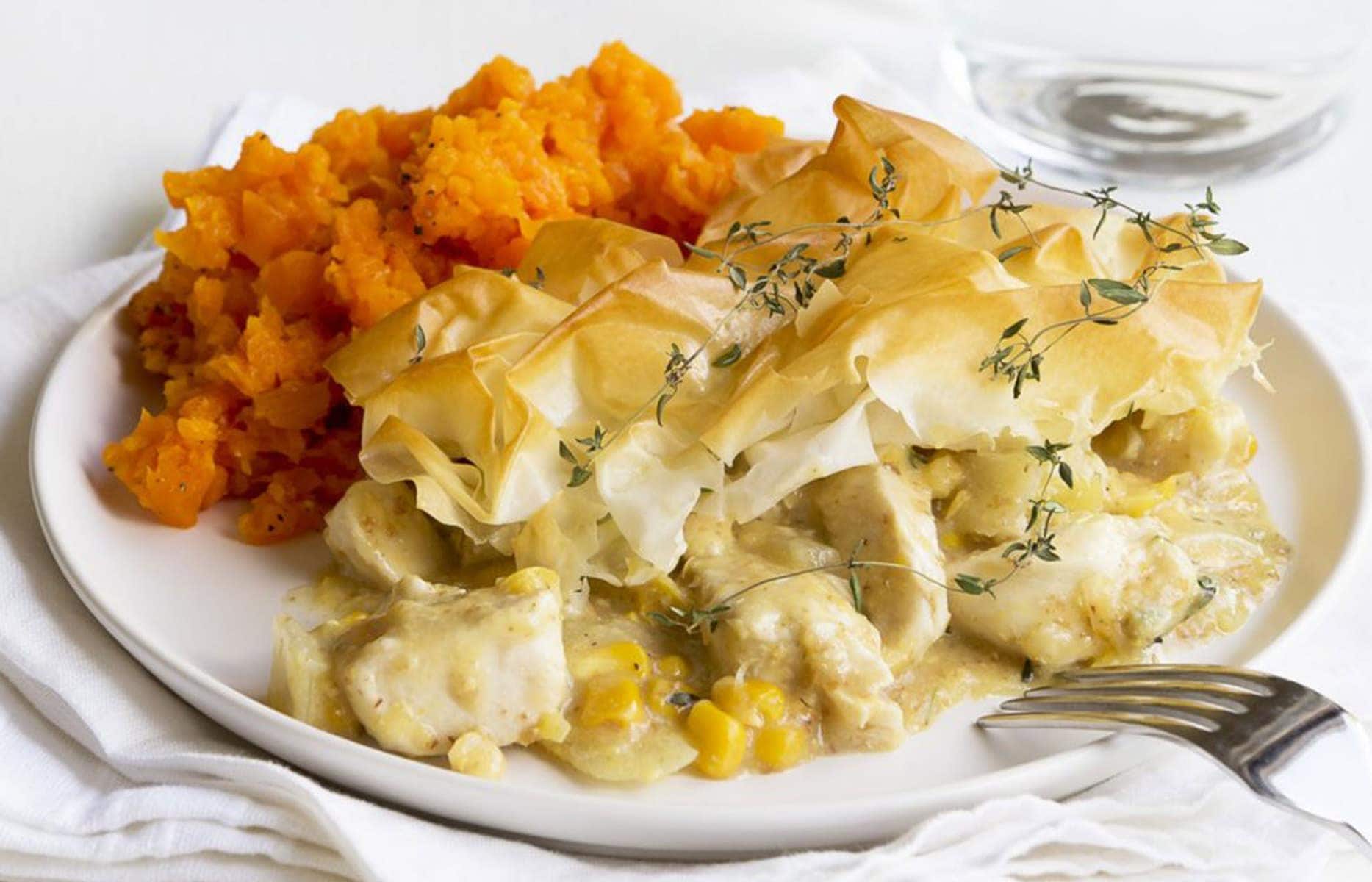 Creamy chicken and corn filo pie - Healthy Food Guide