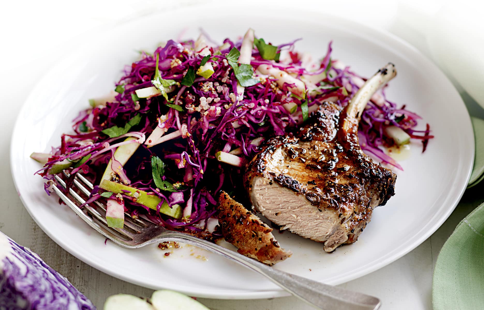 Grilled pork with beetroot, apple and quinoa coleslaw - Healthy Food Guide