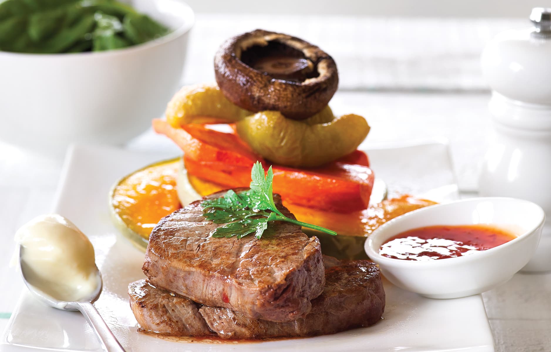 Steak and roasted vegetable stack - Healthy Food Guide