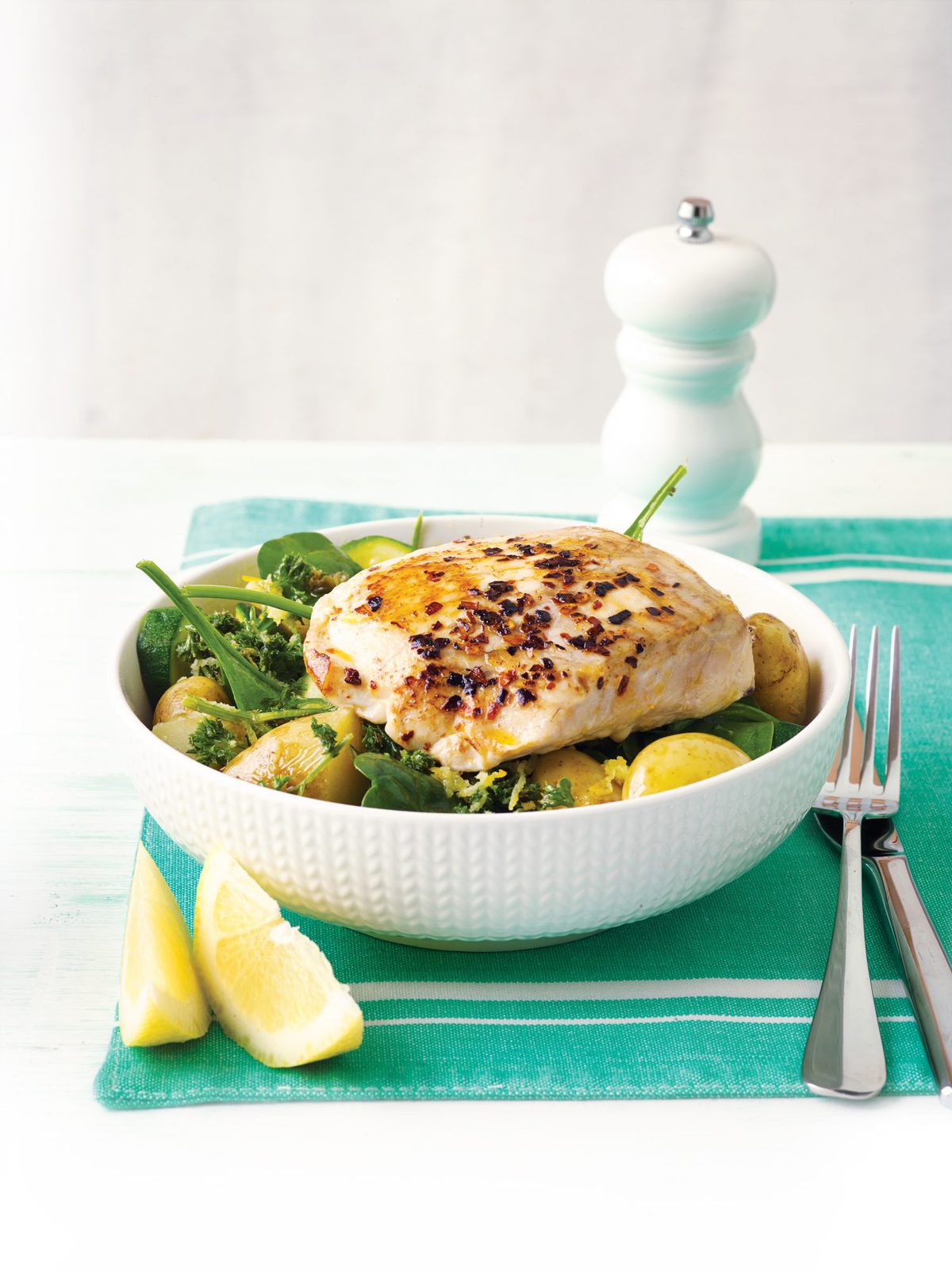 Pan-fried fish with lemon-dressed greens - Healthy Food Guide