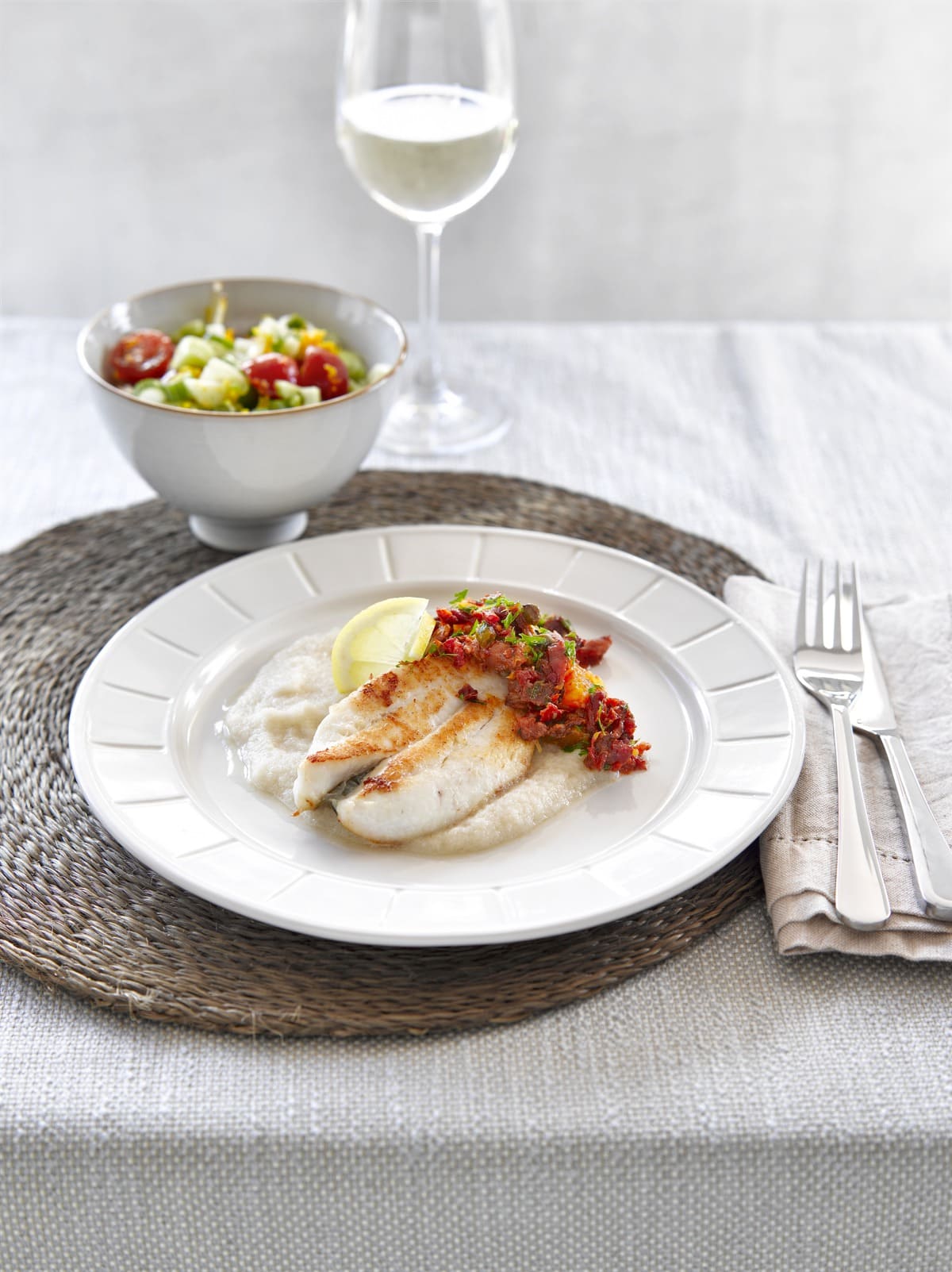 Pan-fried fish with cauliflower puree and citrus caper salsa - Healthy ...