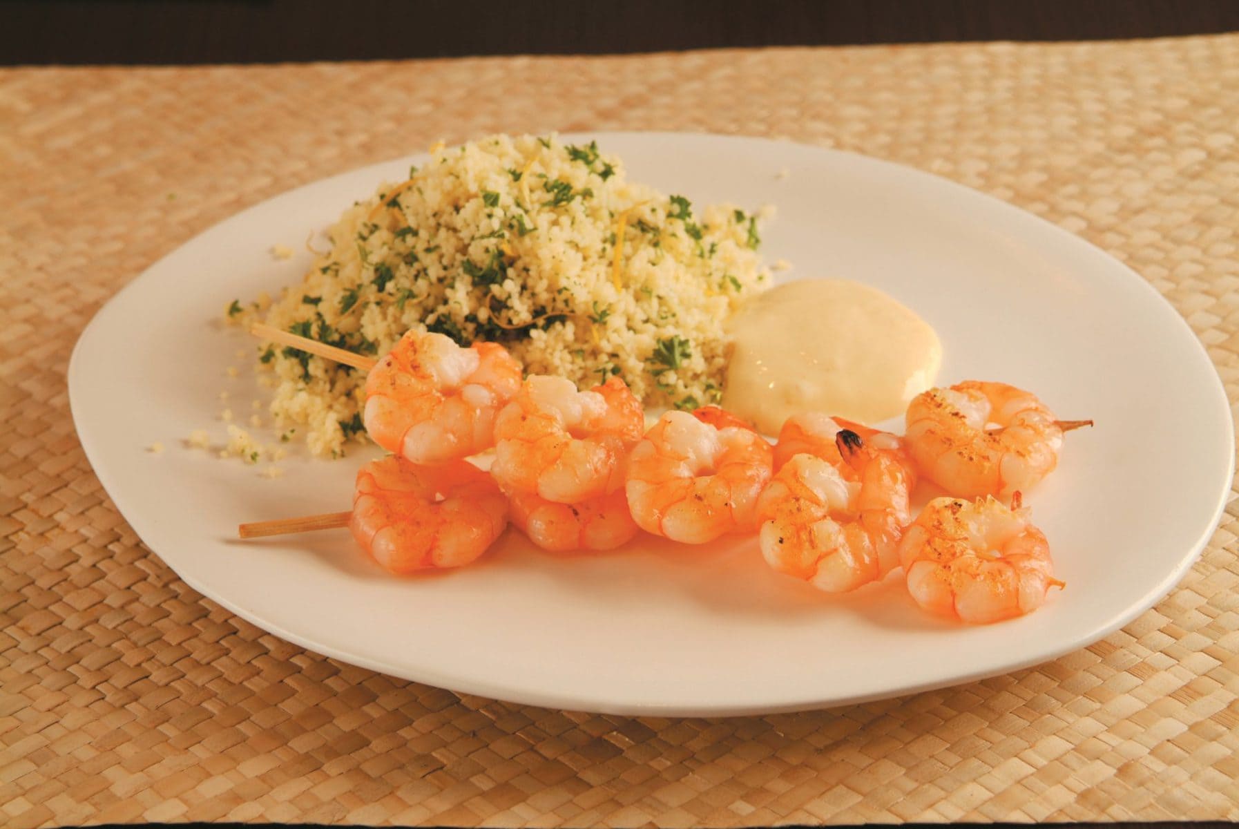 Prawn kebabs with lemon parsley couscous - Healthy Food Guide