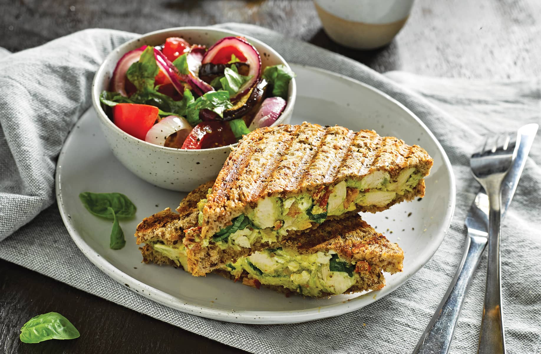 Italian chicken toasties with roast vege salad - Healthy Food Guide