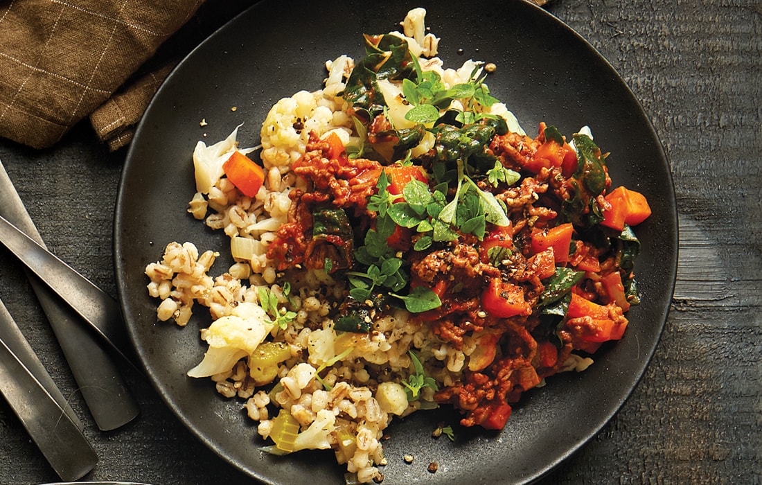 Lamb ragout with barley and cauliflower pilaf - Healthy Food Guide