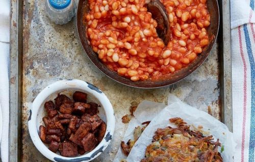 Root veg rosti with homemade beans - Healthy Food Guide