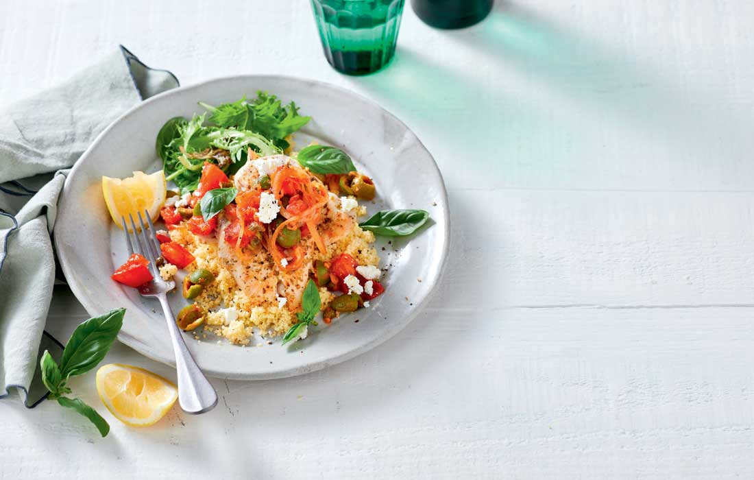 Oregano chicken with warm tomato and olive salsa - Healthy Food Guide