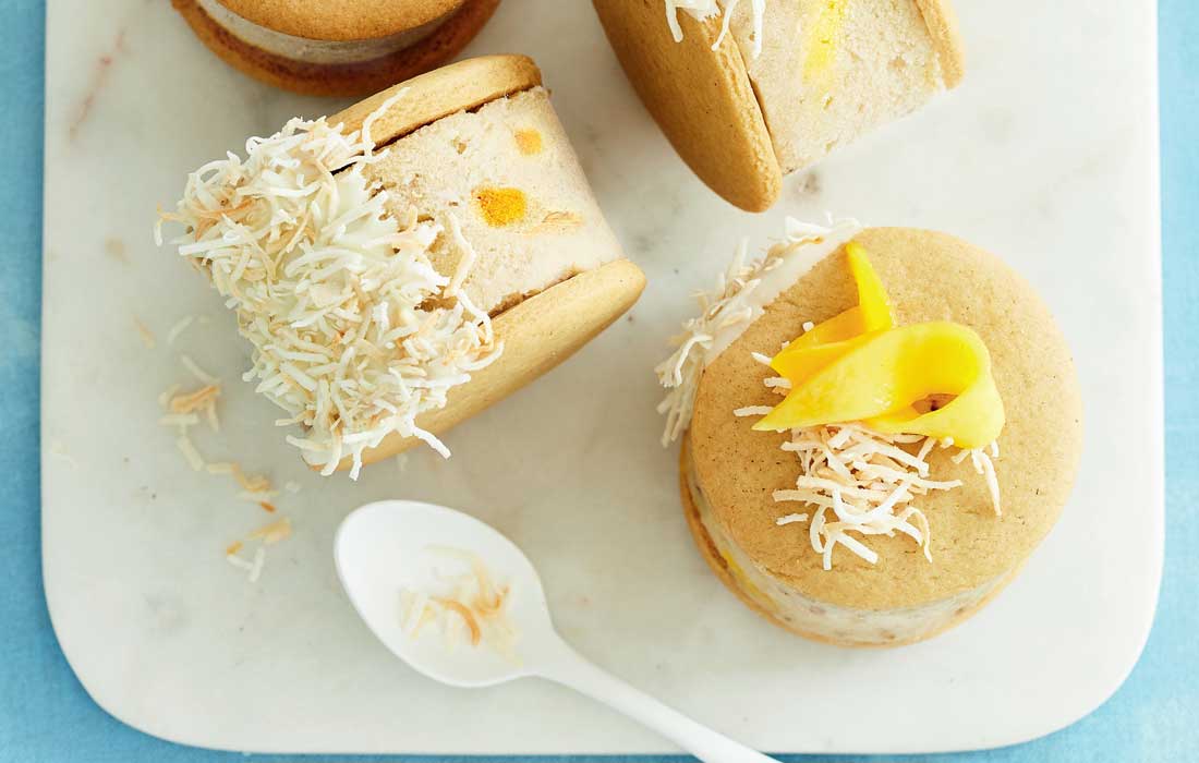 Mango swirl ice cream sandwiches - Healthy Food Guide
