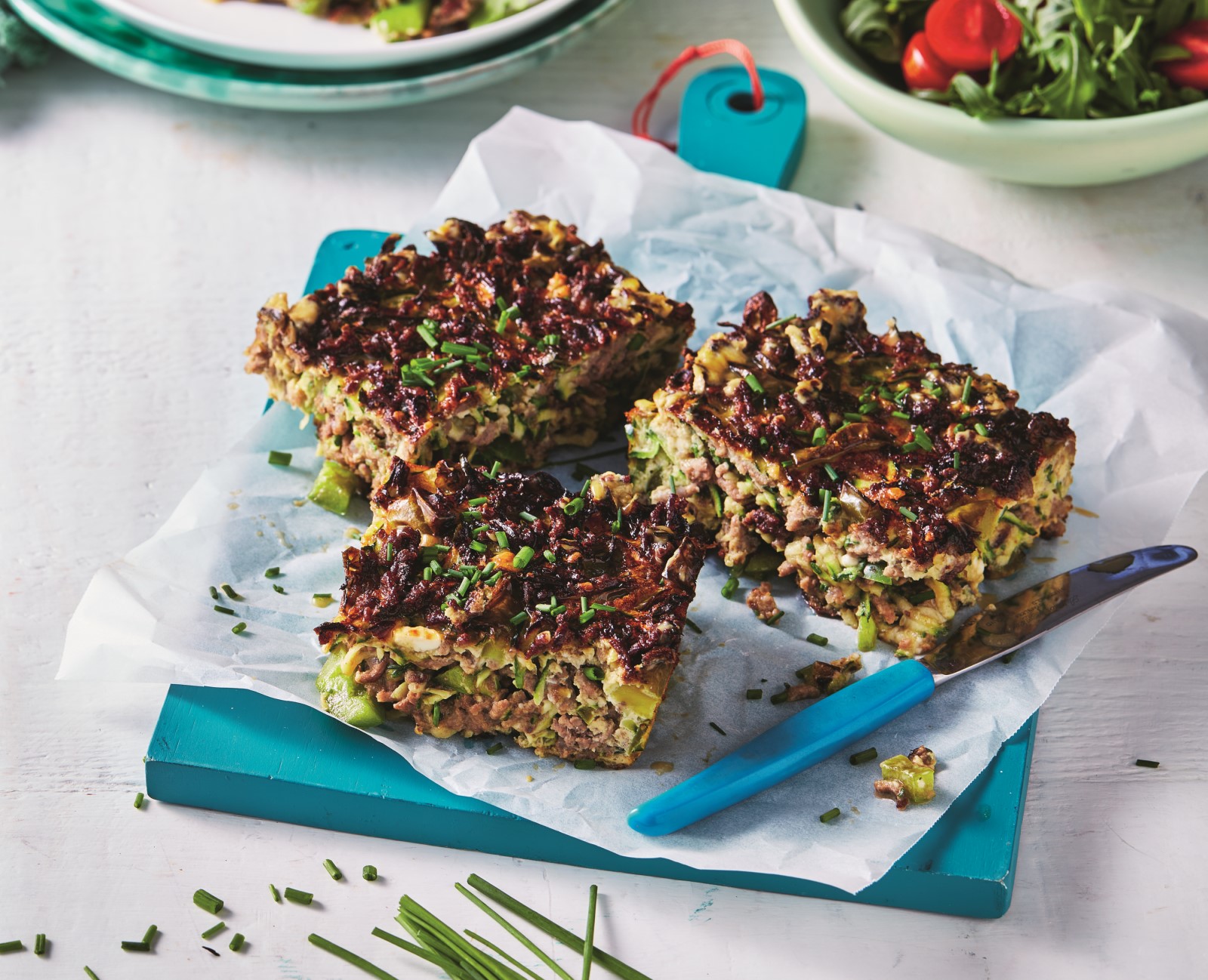 Air-fryer beef and zucchini frittata with rocket salad - Healthy Food Guide